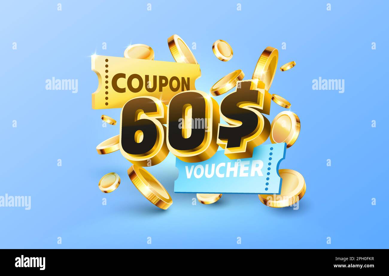60 dollar coupon gift voucher, cash back banner special offer. Vector ...