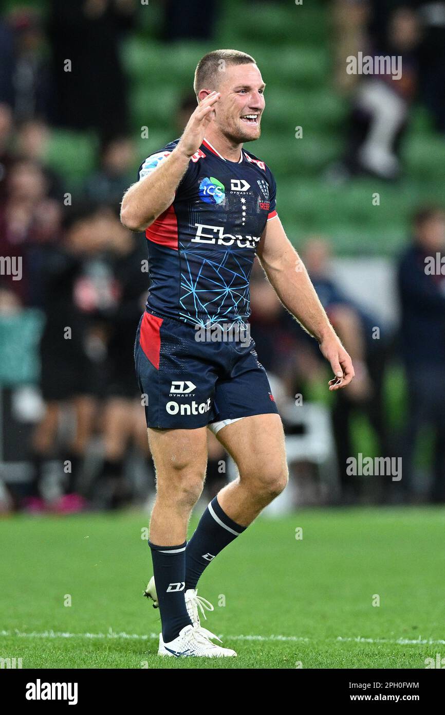 James Tuttle of the Rebels celebrates defeating the Reds in the Super ...