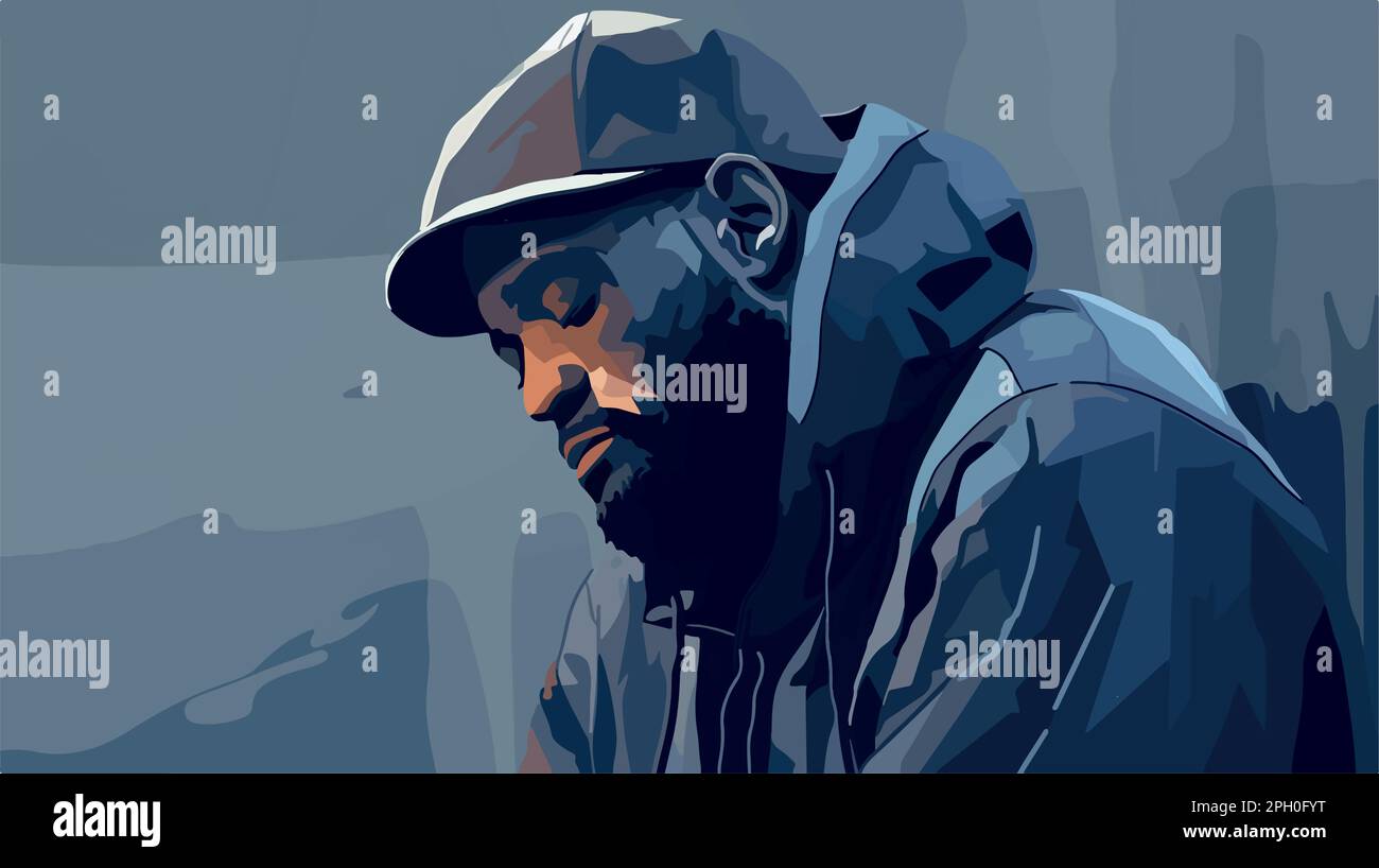 Sad depressed black man. Vector illustration of cartoon character ...