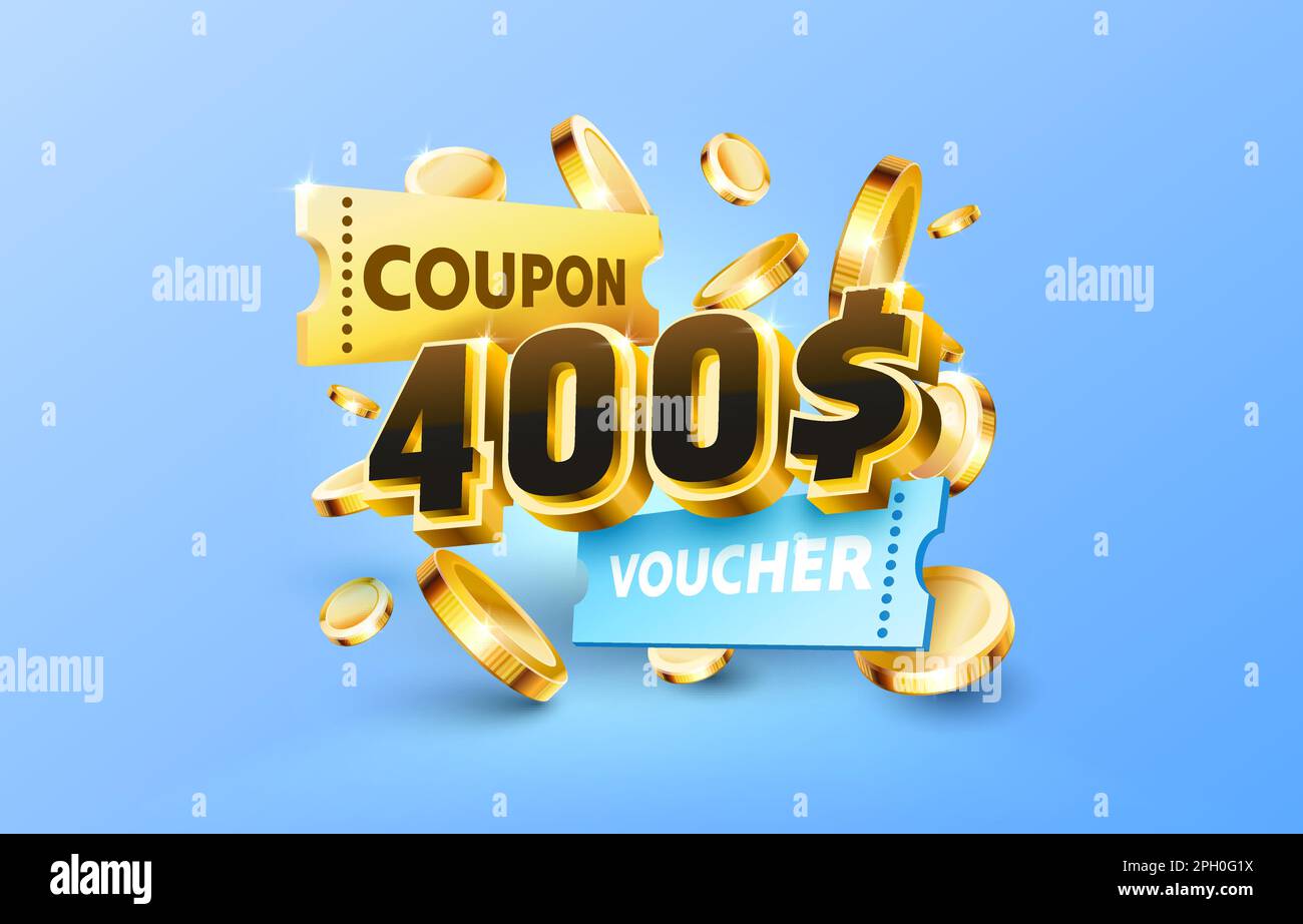 400 dollar coupon gift voucher, cash back banner special offer. Vector ...