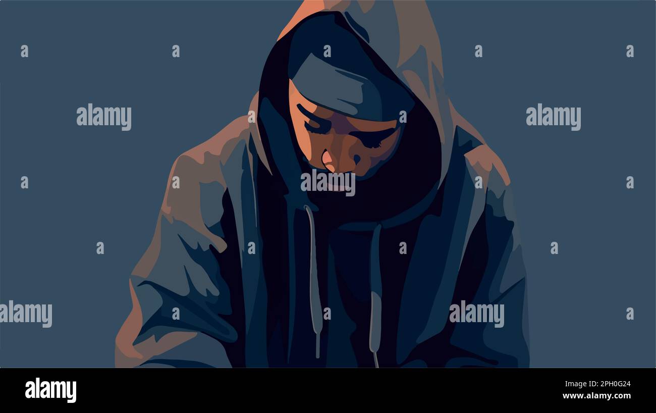 Sad depressed black man. Vector illustration of cartoon character ...