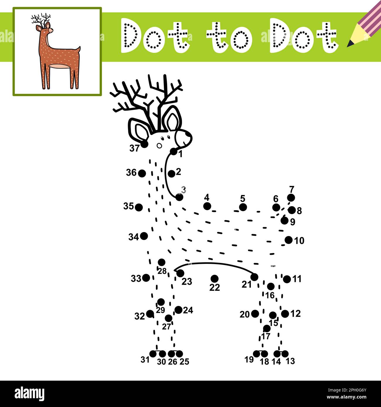 Connect the dots and draw a cute deer. Dot to dot game with funny ...