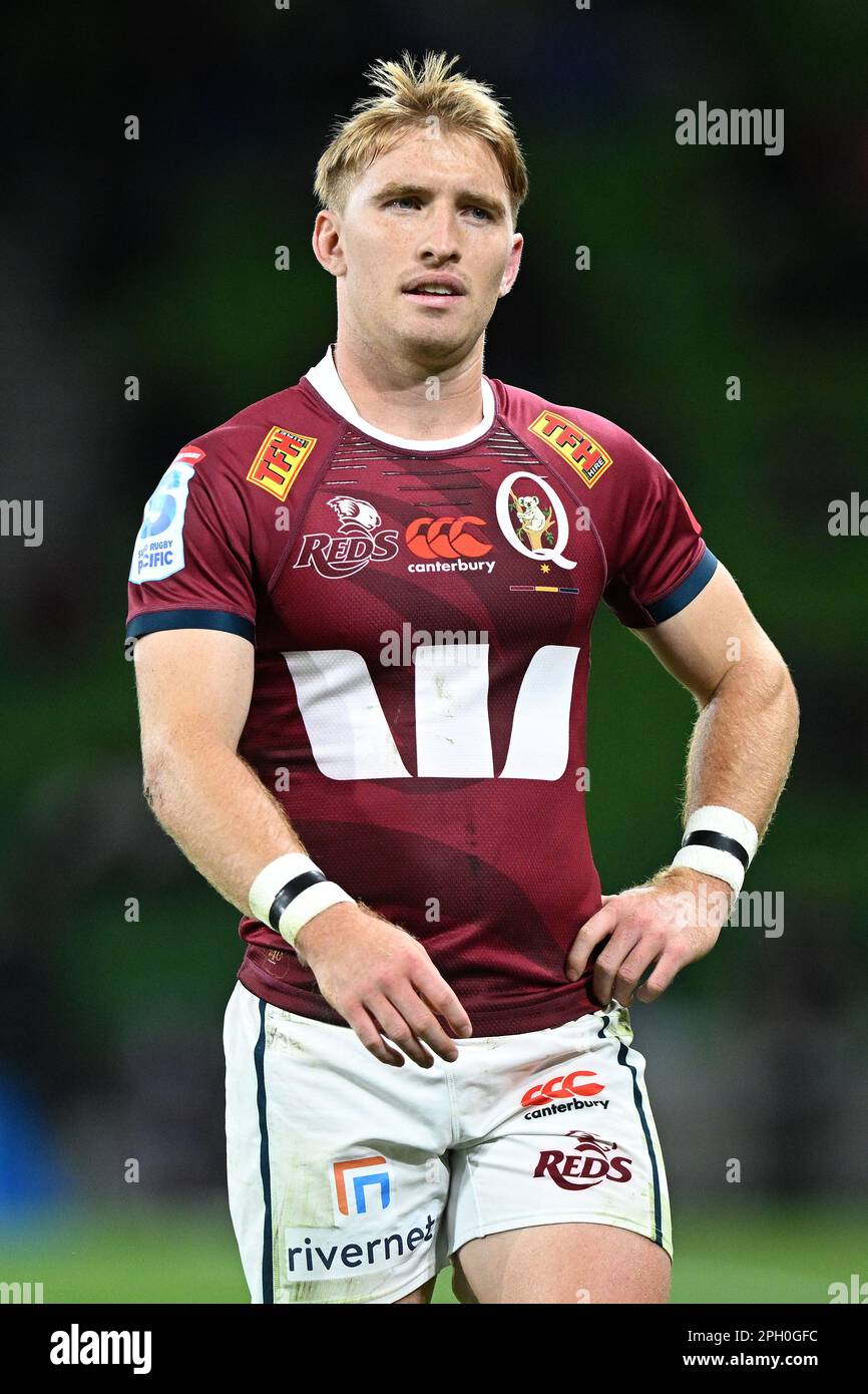 Tate McDermott of the Reds looks on during the Super Rugby Pacific ...