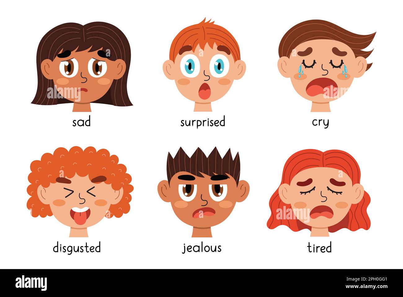 Kids emotions faces collection. Different emotional expressions bundle ...