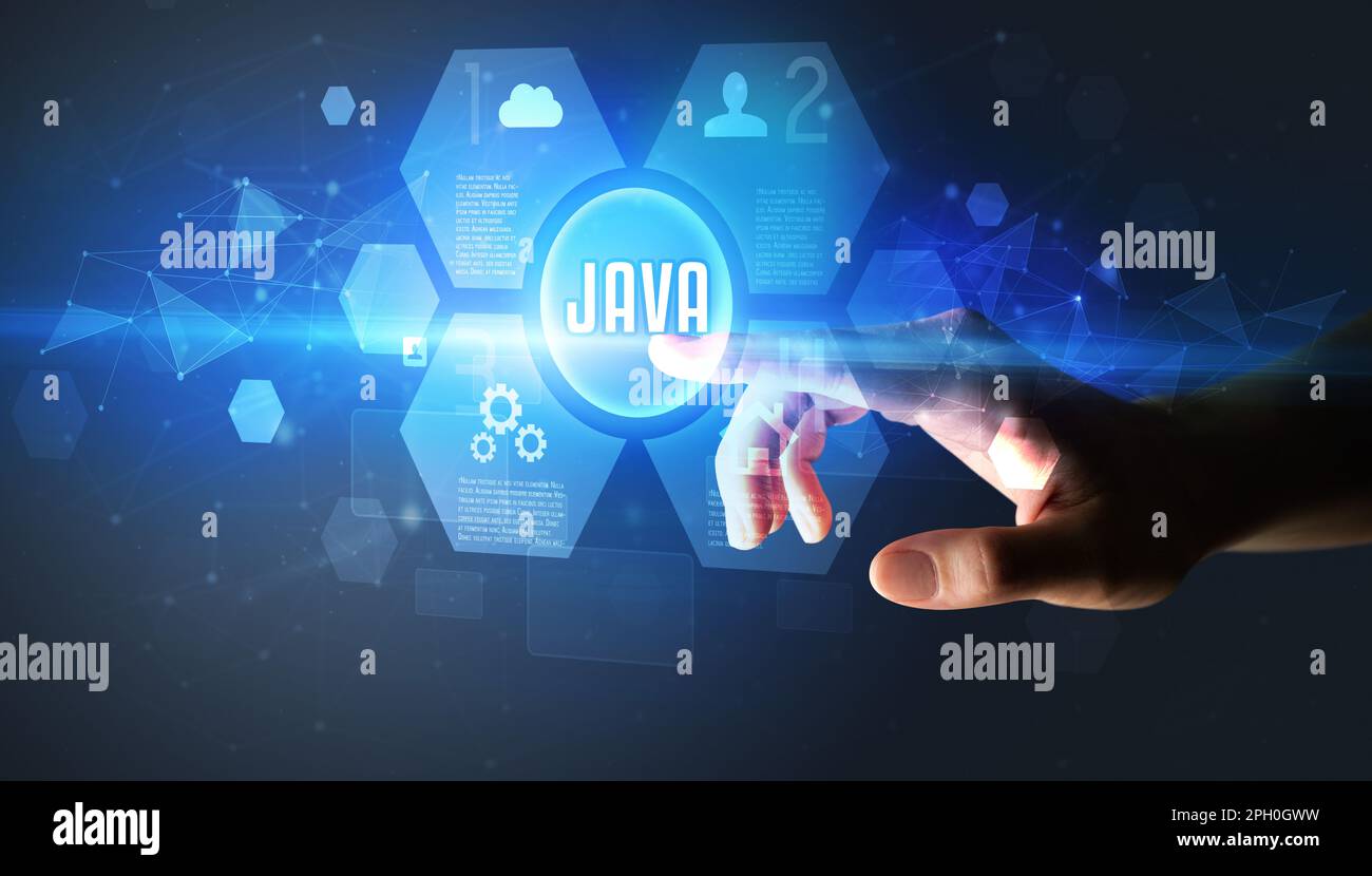 Hand touching digital button concept Stock Photo - Alamy