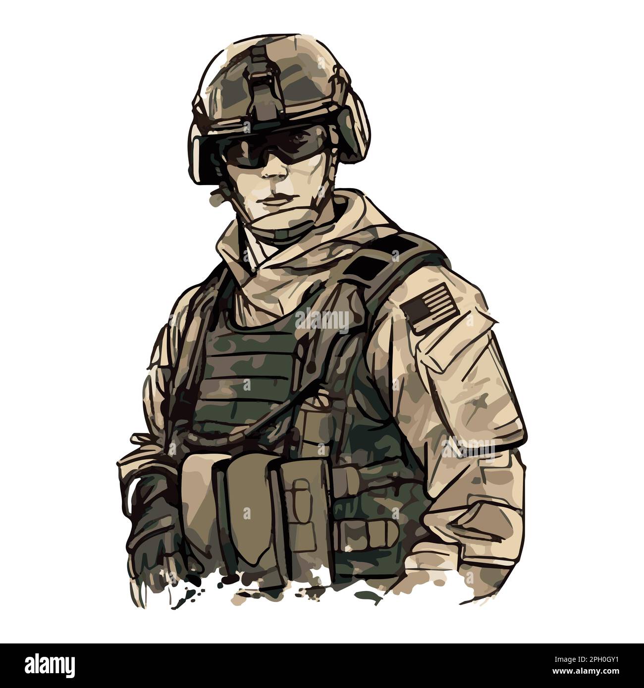 Military infantry. Cartoon soldier isolated drawing. Vector art of army ...
