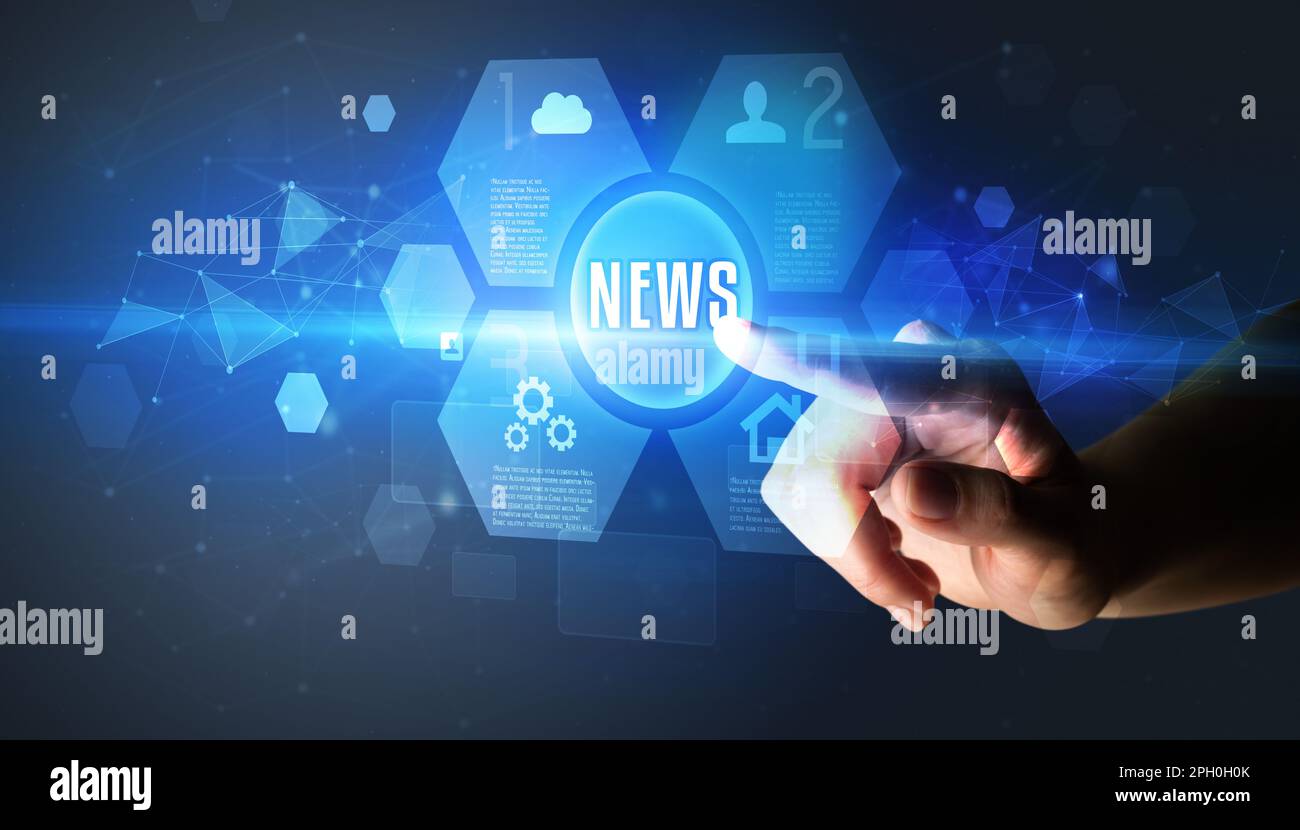 Hand touching digital button concept Stock Photo - Alamy