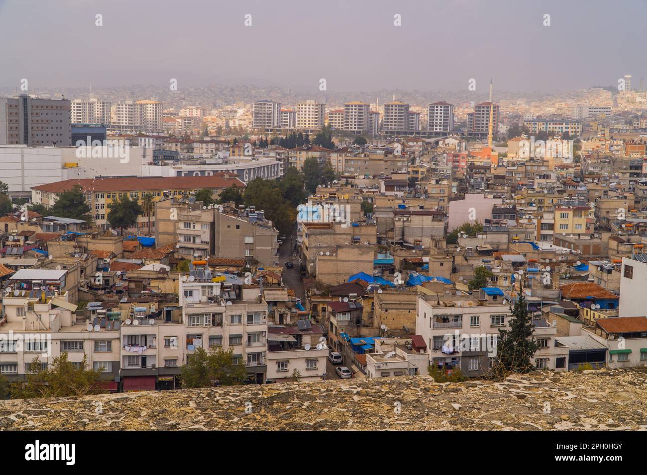 Aerial view of the city of Gaziantep, Turkey from Gaziantep Castle ...