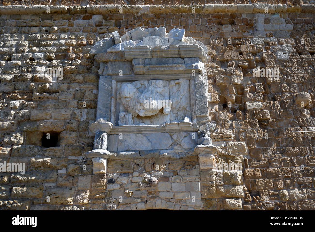 Greece, old Venetian Fortress Koules with stone lion in Iraklio ...