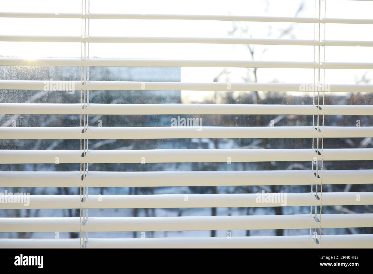 Metal blinds on the window. The texture of blinds. Blinds background ...