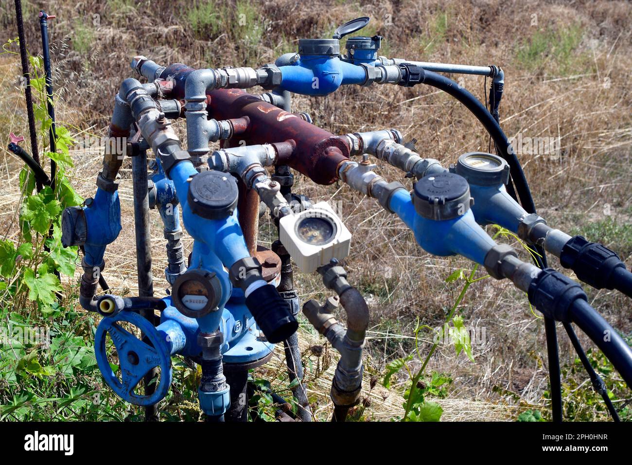 Greece, distribution station with flow meters for used water for ...
