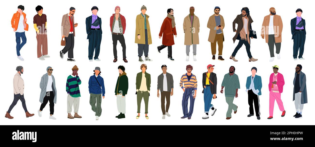 Bundle of Street fashion men vector illustrations Stock Vector Image ...
