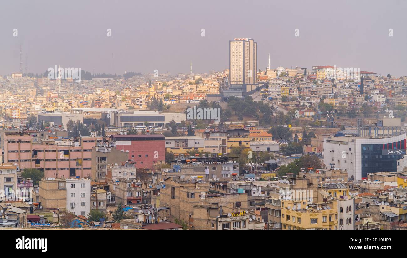 Aerial view of the city of Gaziantep, Turkey from Gaziantep Castle ...