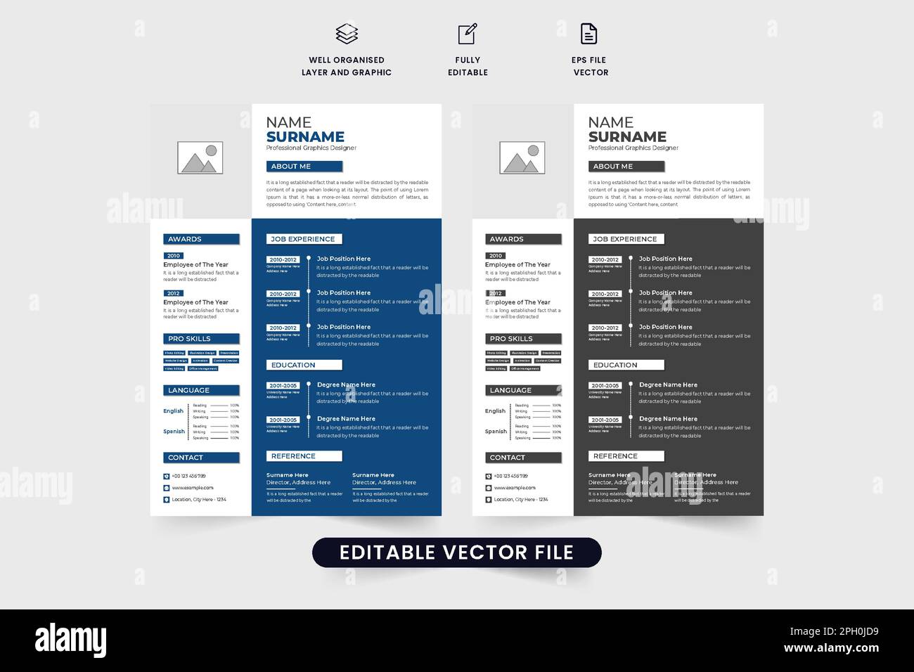 Company intern resume template design with employee experience and ...