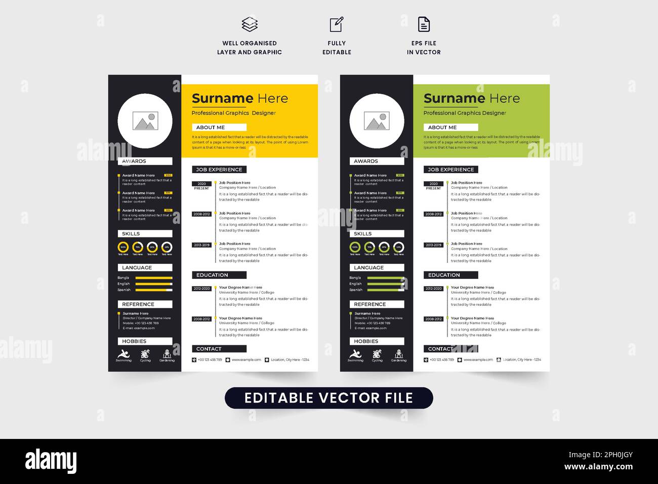 Professional resume template vector with photo placeholders. Modern ...