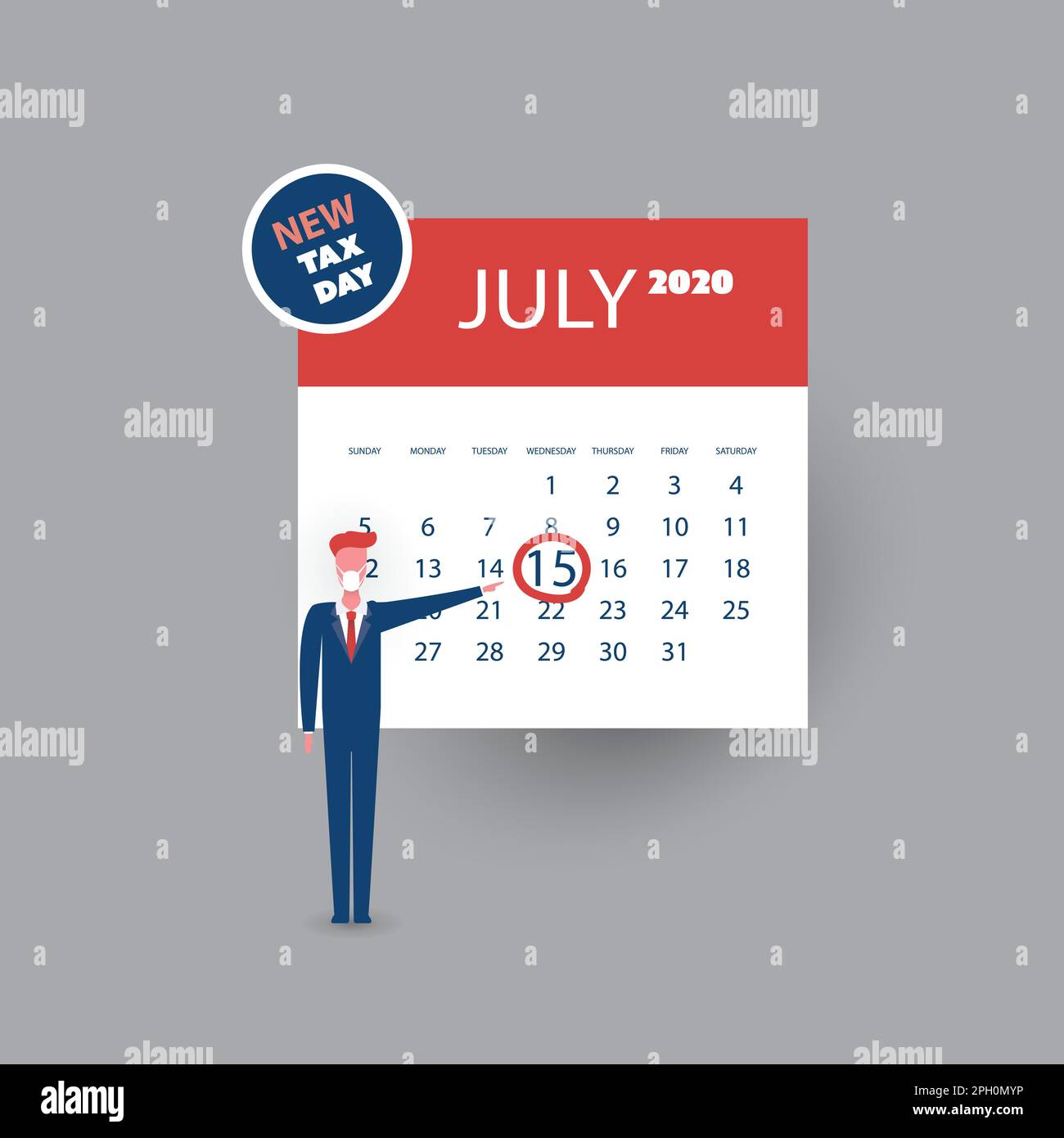 Tax Day Reminder Concept - Calendar Design Template with Businessman ...