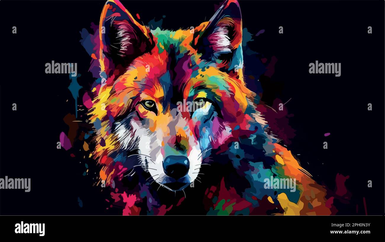 Wolf portrait. Colorful wildlife painting. Digital vector art of ...