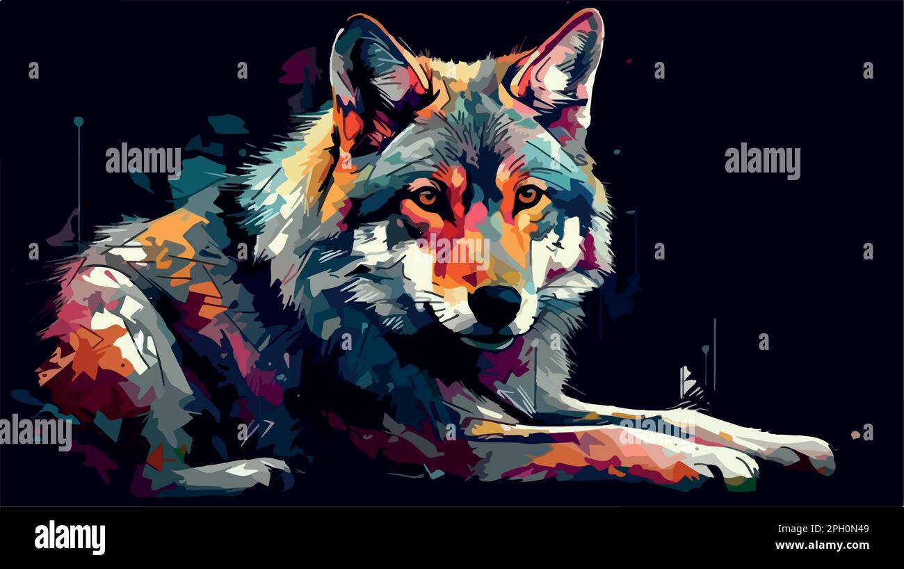 Wolf portrait. Colorful wildlife painting. Digital vector art of ...