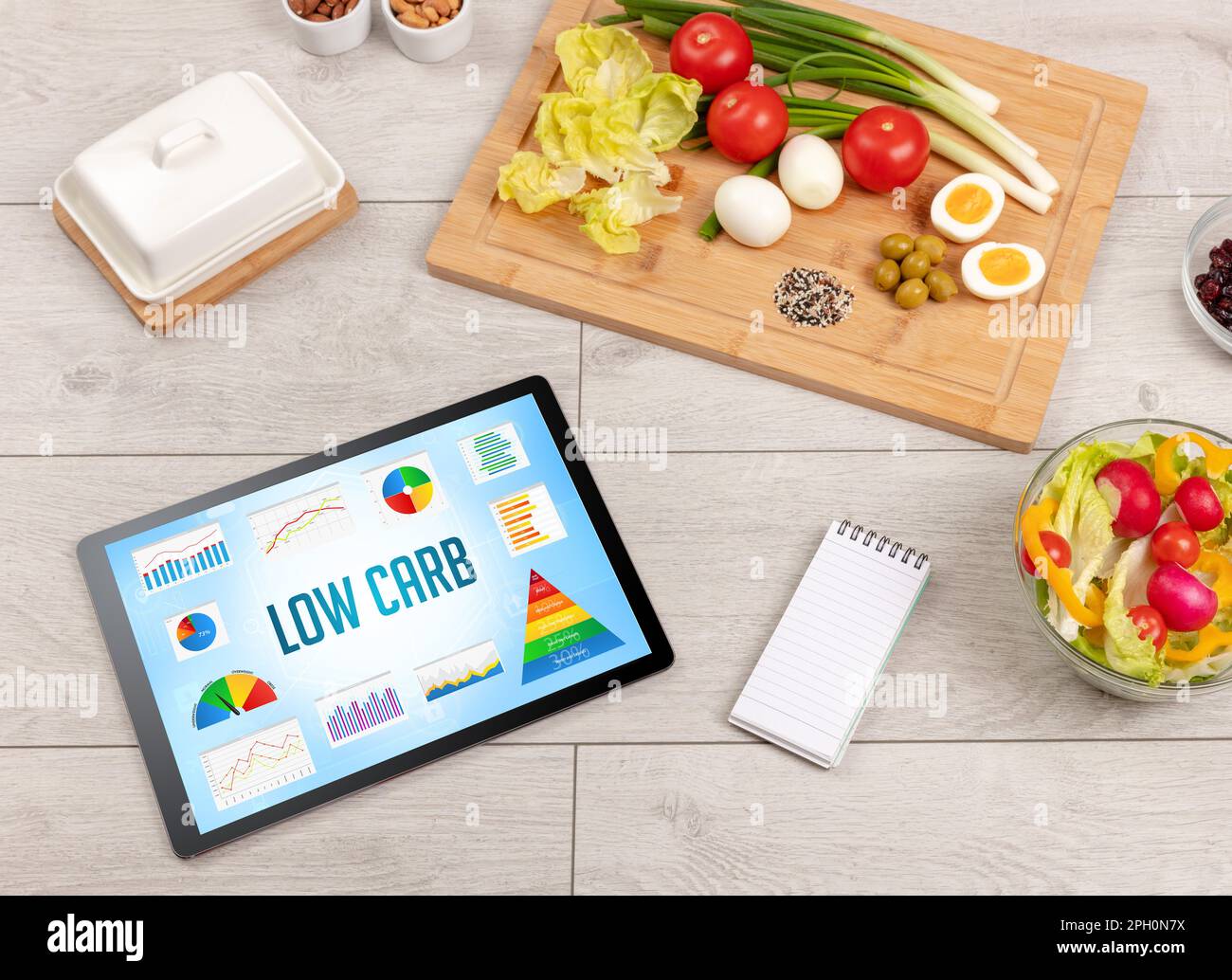 Organic food and tablet pc Stock Photo - Alamy