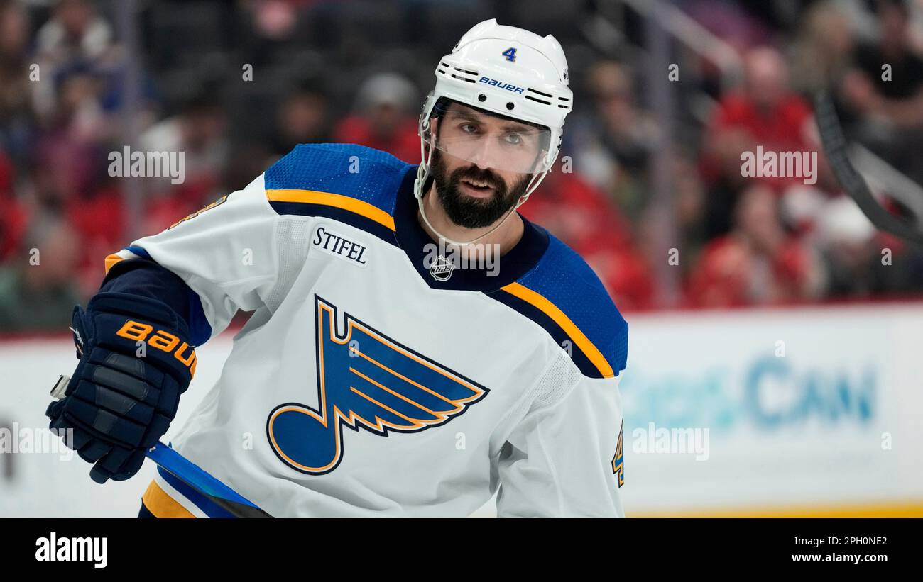 St. Louis Blues defenseman Nick Leddy (4) plays against the Detroit Red ...