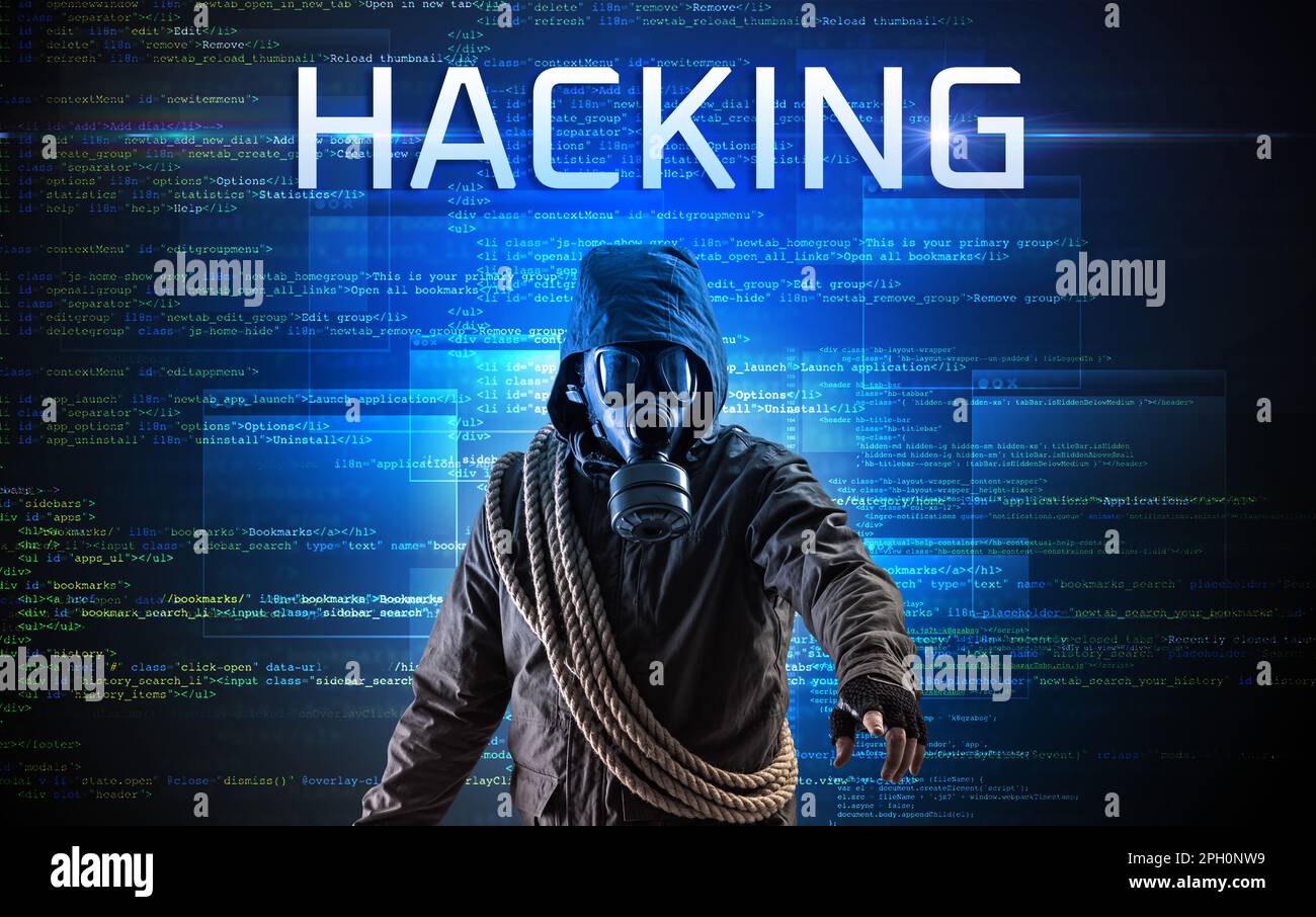 Faceless hacker on code background Stock Photo - Alamy