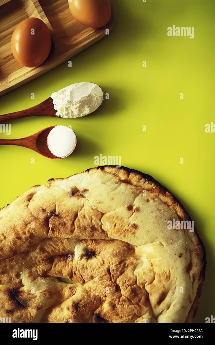 Lavash from whole grain durum flour. Handmade fresh pastries. Flour ...