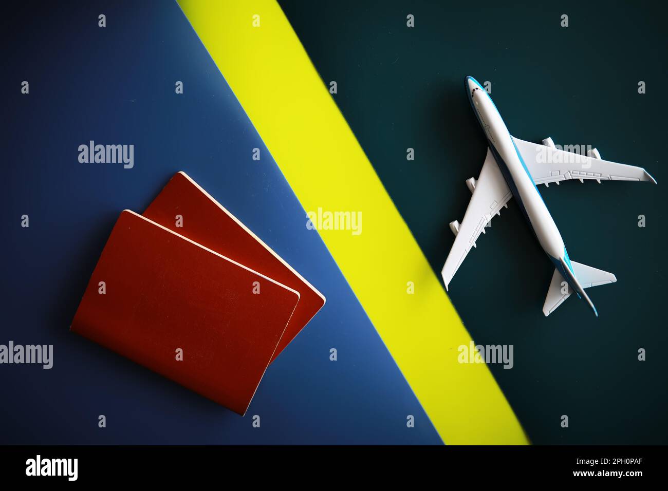 Airplane travel. Boarding pass for plane, passport and plane Stock ...