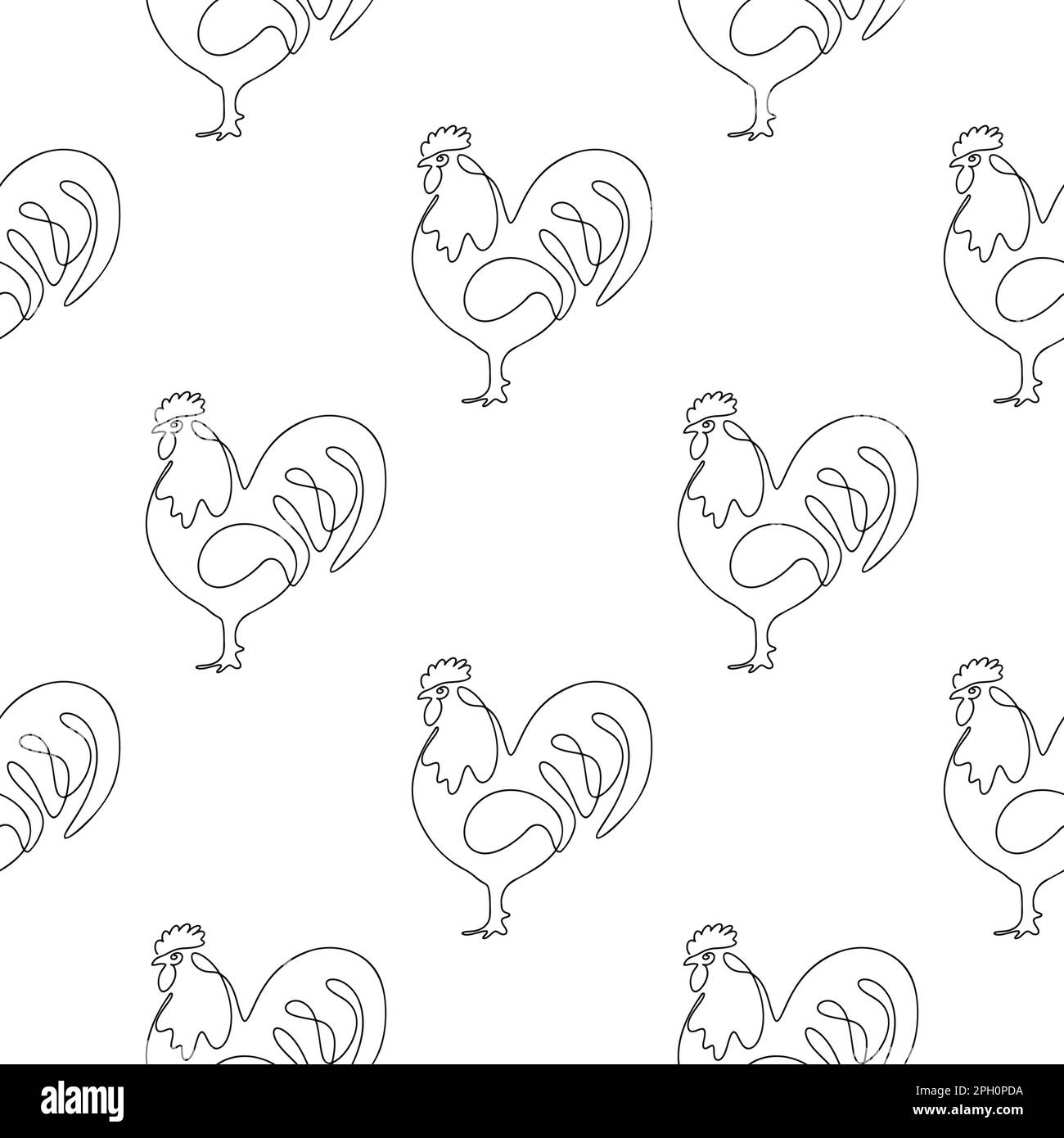 Seamless pattern with Roosters illustration in line art style on white ...