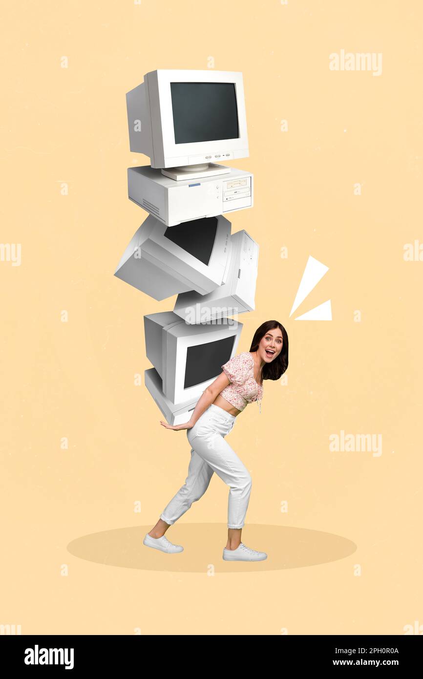 magazine creative picture collage of hardworking it specialist woman ...