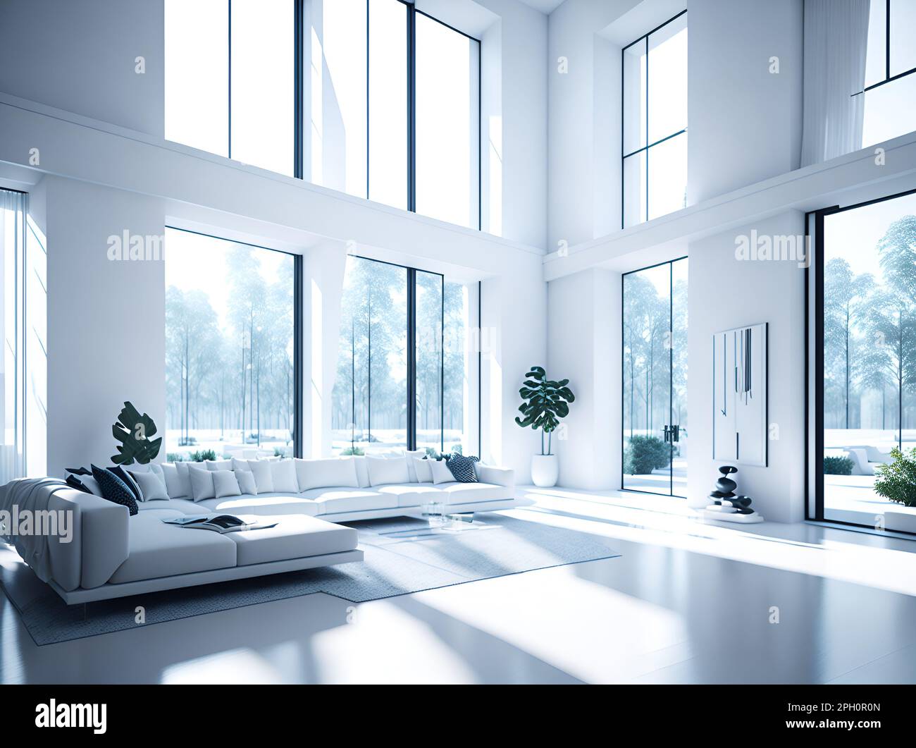 Modern white room design. AI generated illustration Stock Photo - Alamy