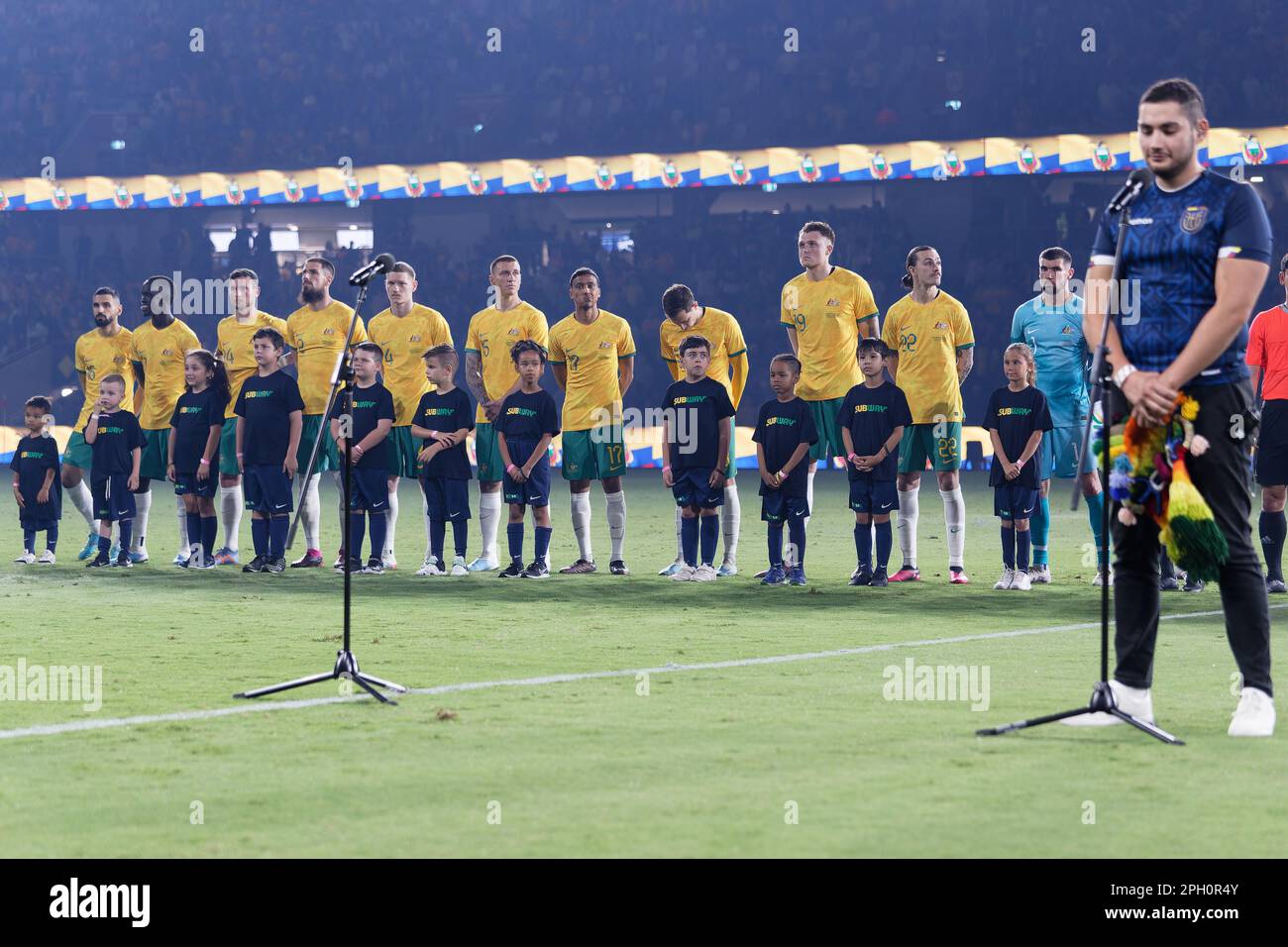 The Australian Socceroos line up before the match between Australia and ...