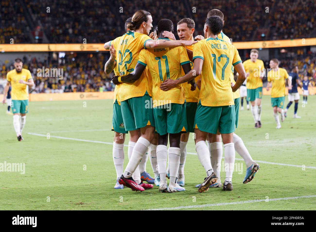The Australian team celebrate a goal during the match between Australia ...