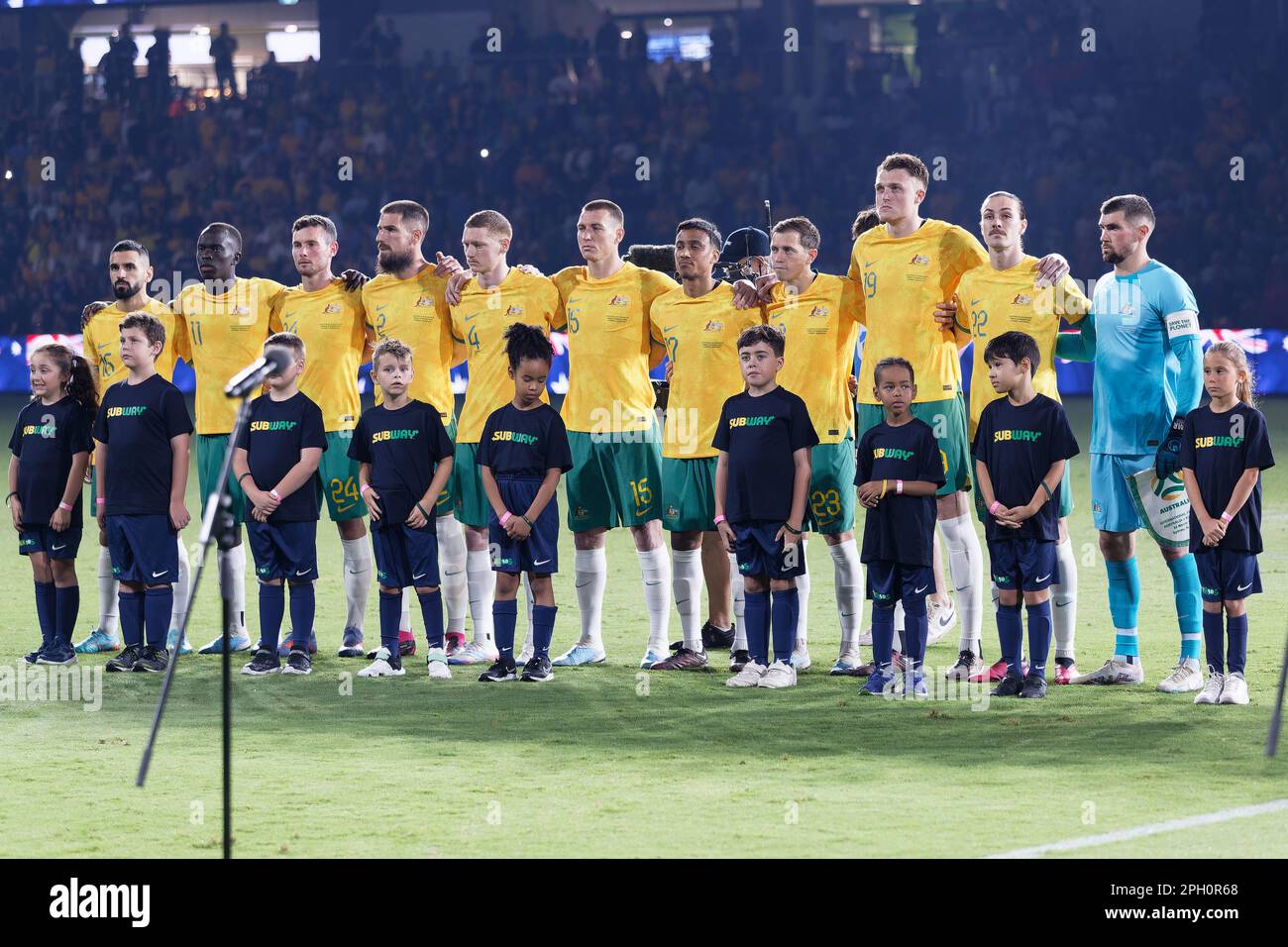 The Australian Socceroos line up before the match between Australia and ...