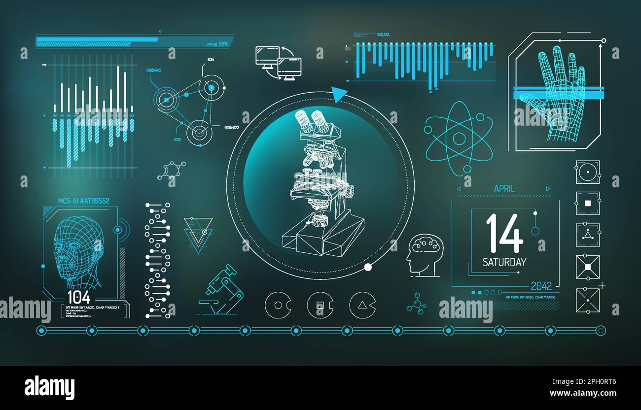 Set of infographic elements about microscopy and biomedical research ...