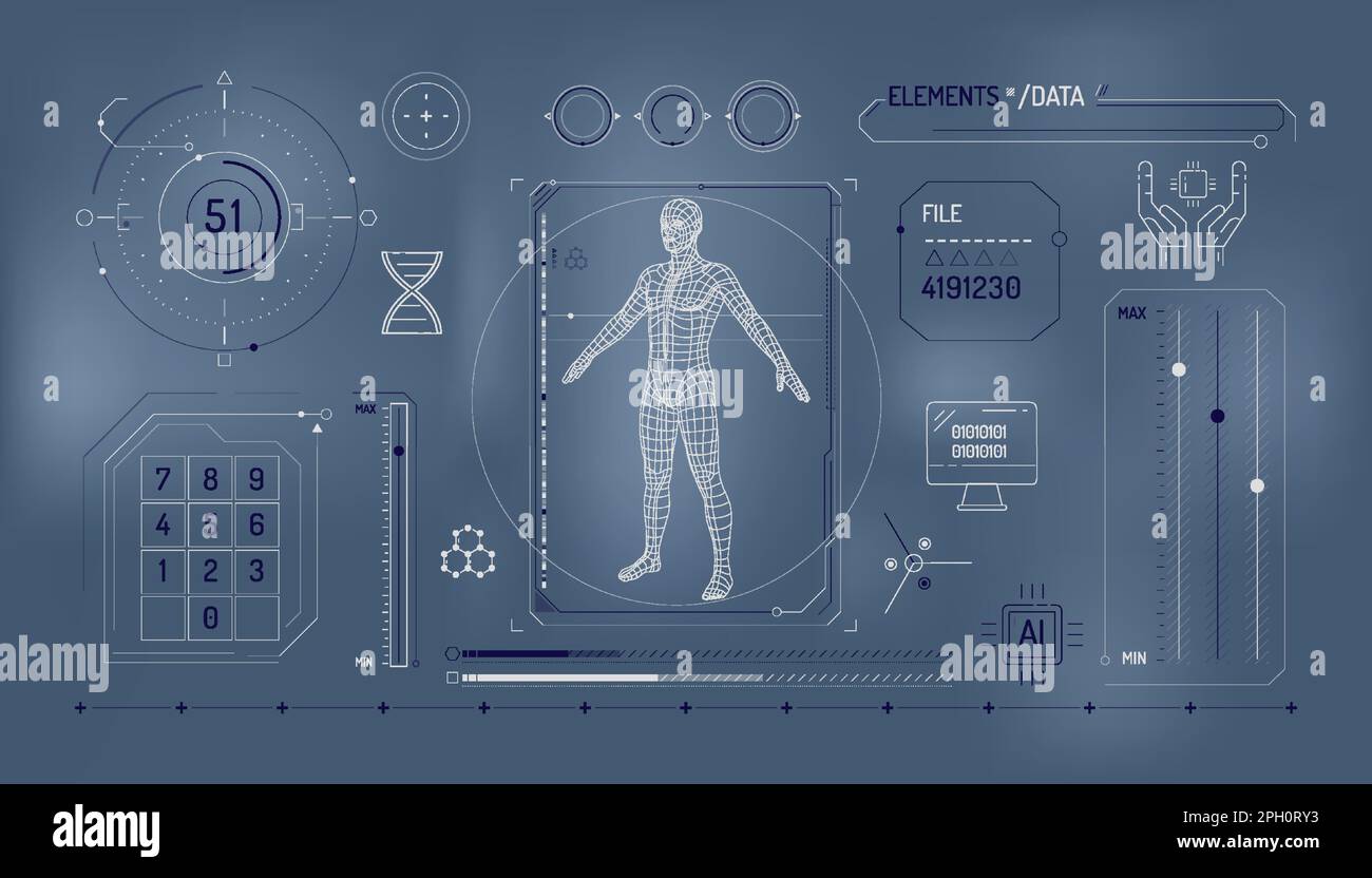 Set of infographic elements about DNA research and digital technologies ...