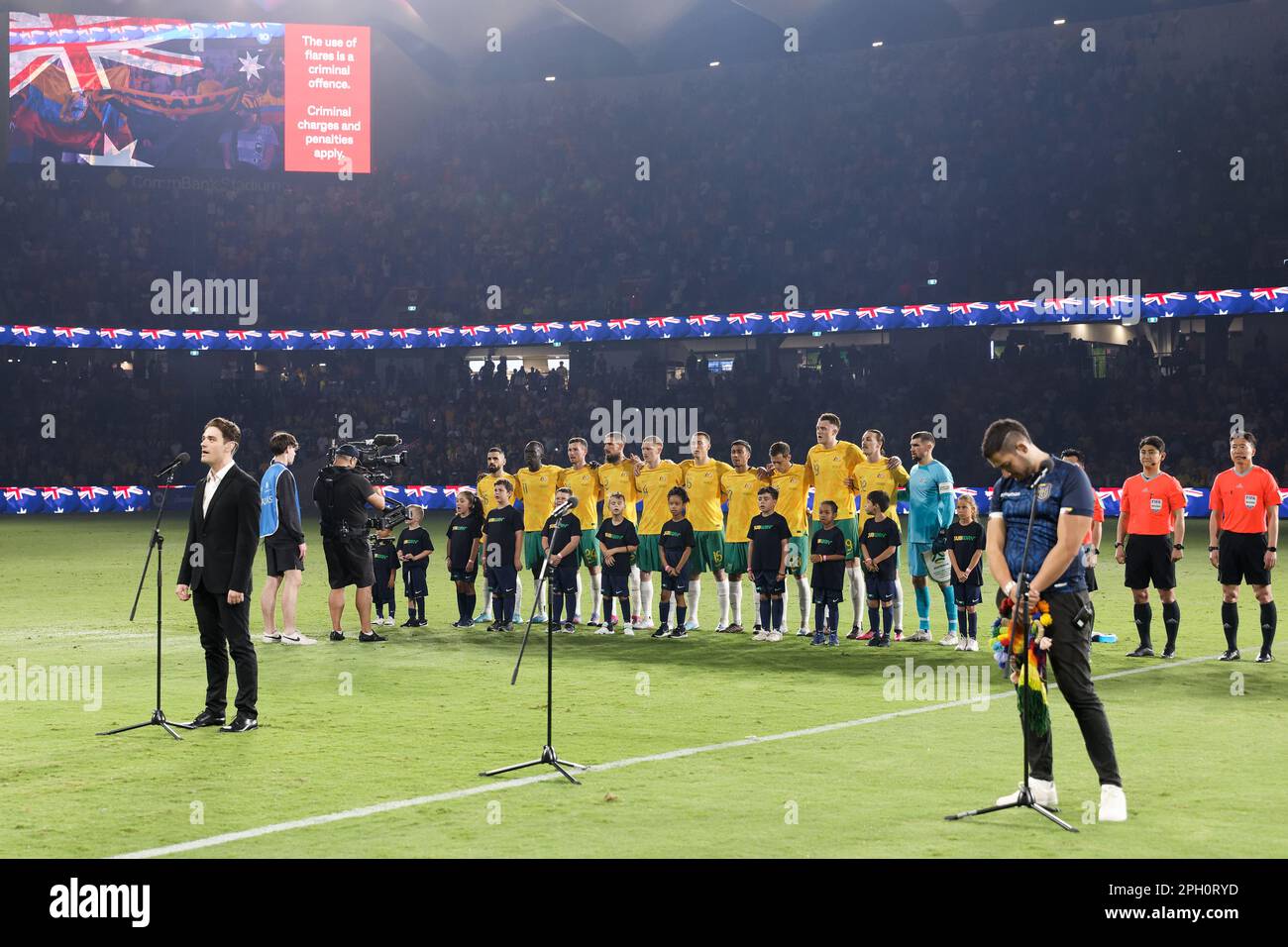 The Australian Socceroos team line up before the match between ...