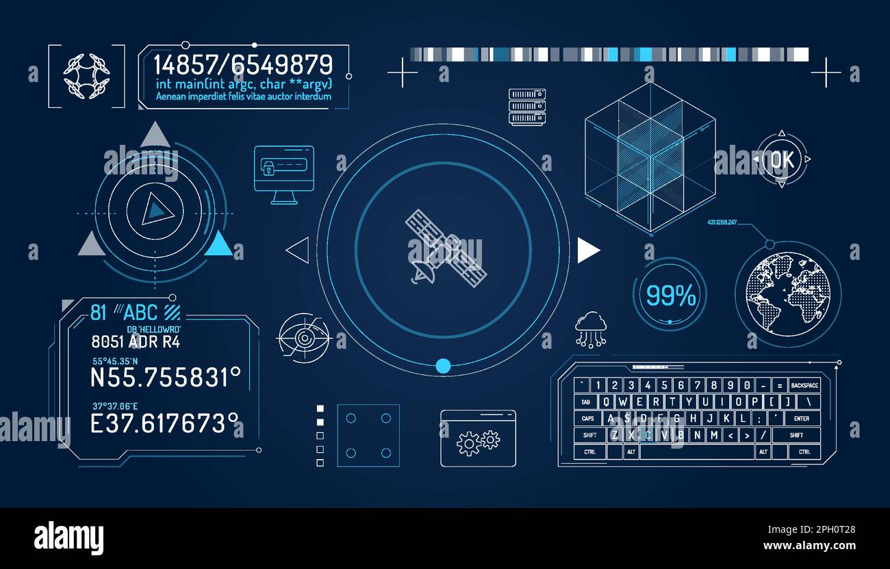 Set of infographic elements about satellite and quadcopter data ...