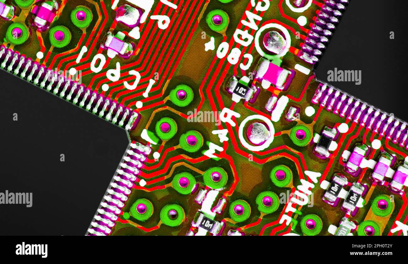 Macro Close up of components and microchips on PC circuit board Stock ...