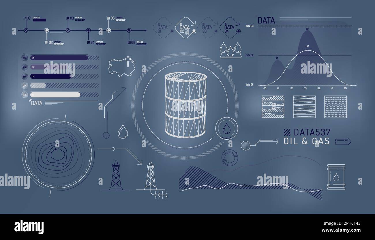 Set of infographic elements about oil exploration and production Stock ...