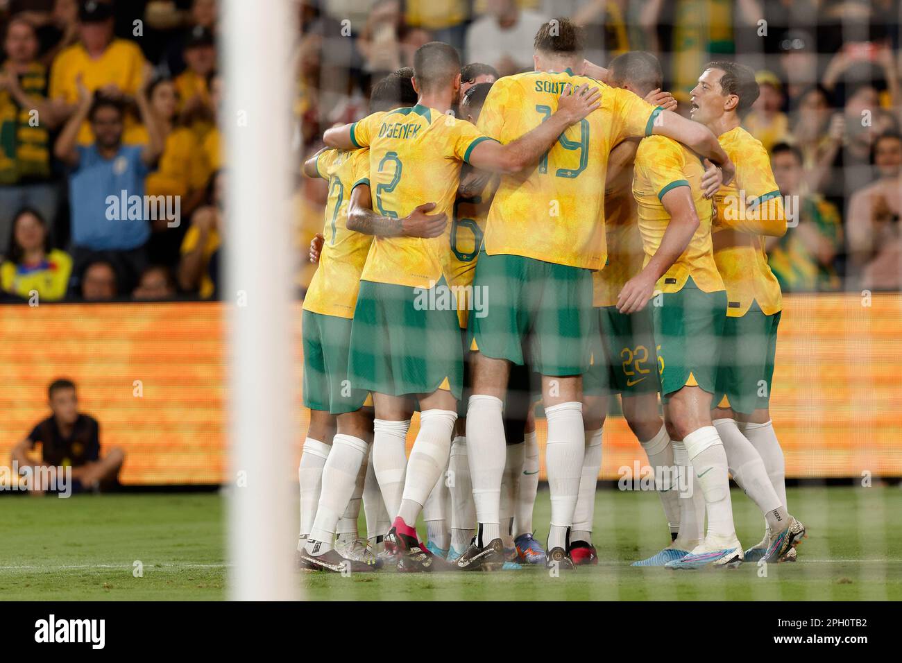 Australian Socceroos celebrate a goal during the match between ...