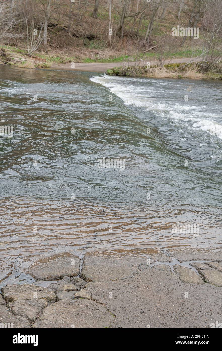 Etal Ford through the River Till after heavy rain, Northumberland ...