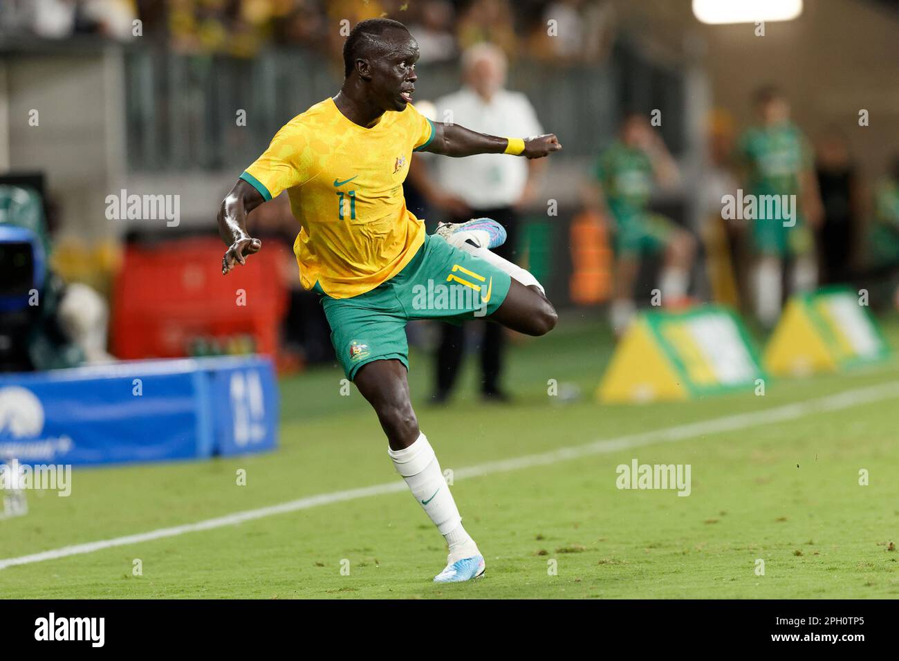 Awer Mabil of Australia in action during the match between Australia ...