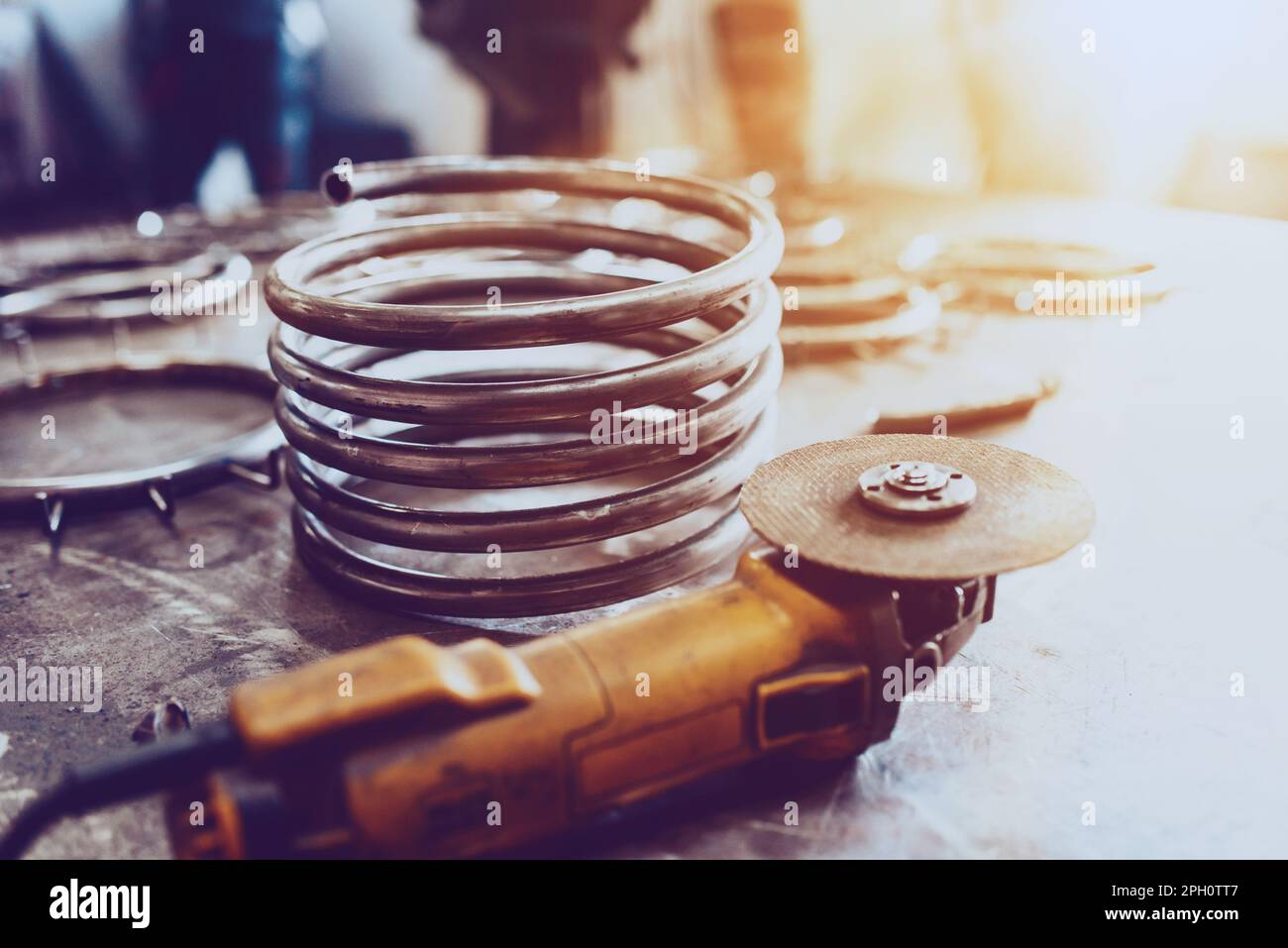 Pieces of steel lined up on the table ready for the welding process ...