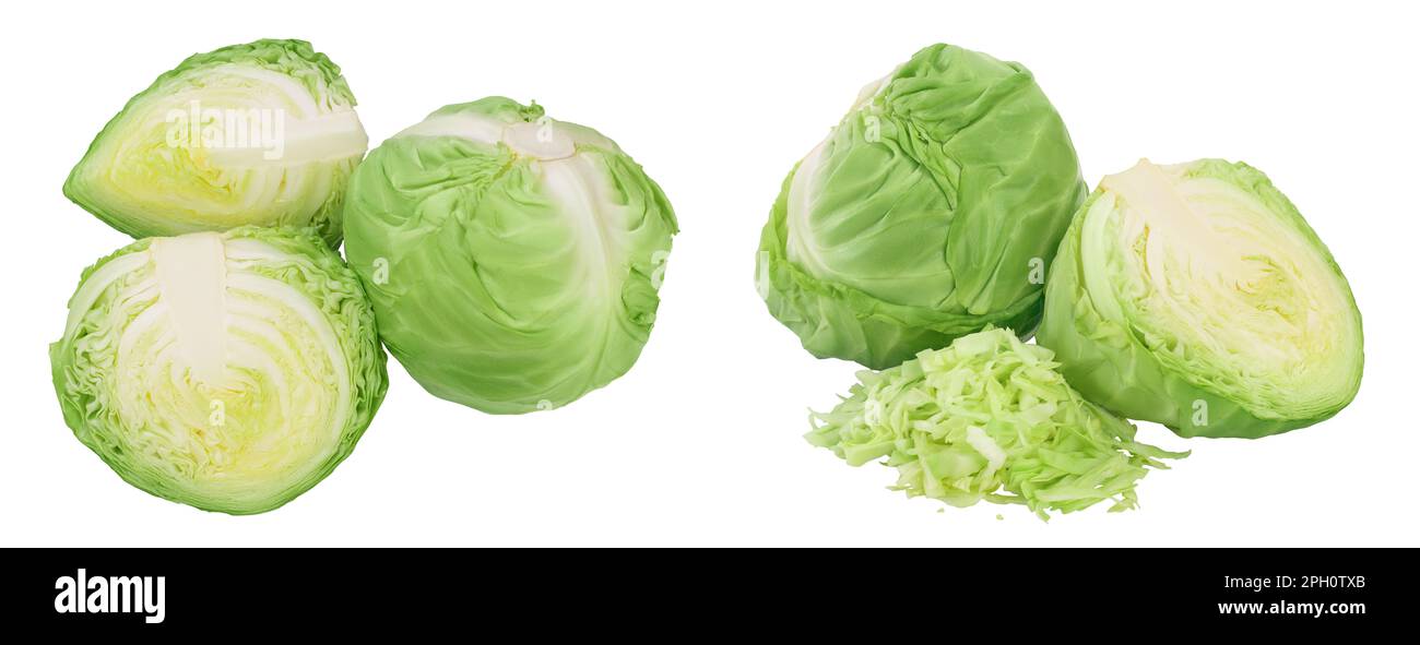 Green cabbage with half isolated on white background with full depth of ...