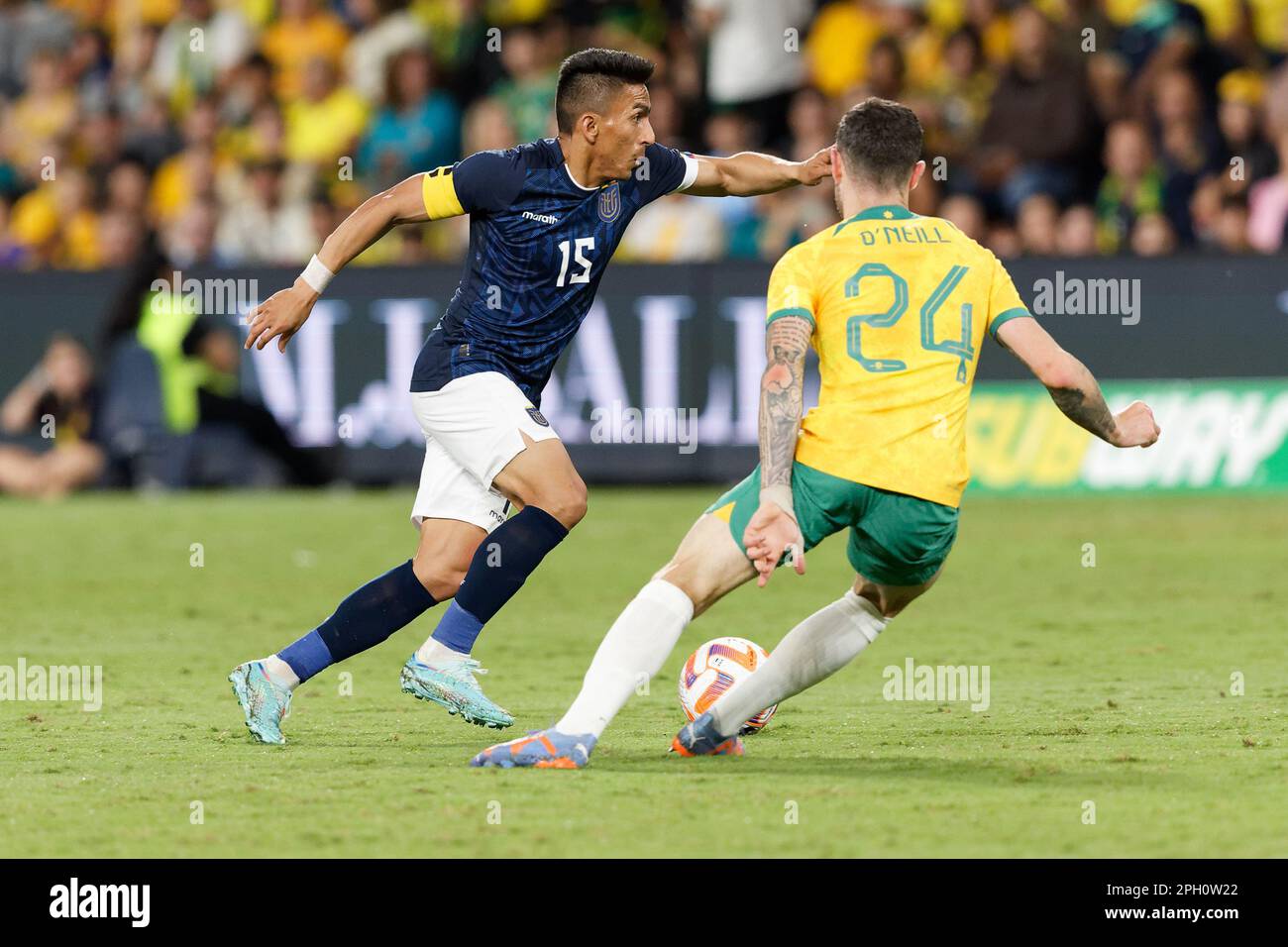 Angel Mena of Ecuador controls the ball during the match between ...