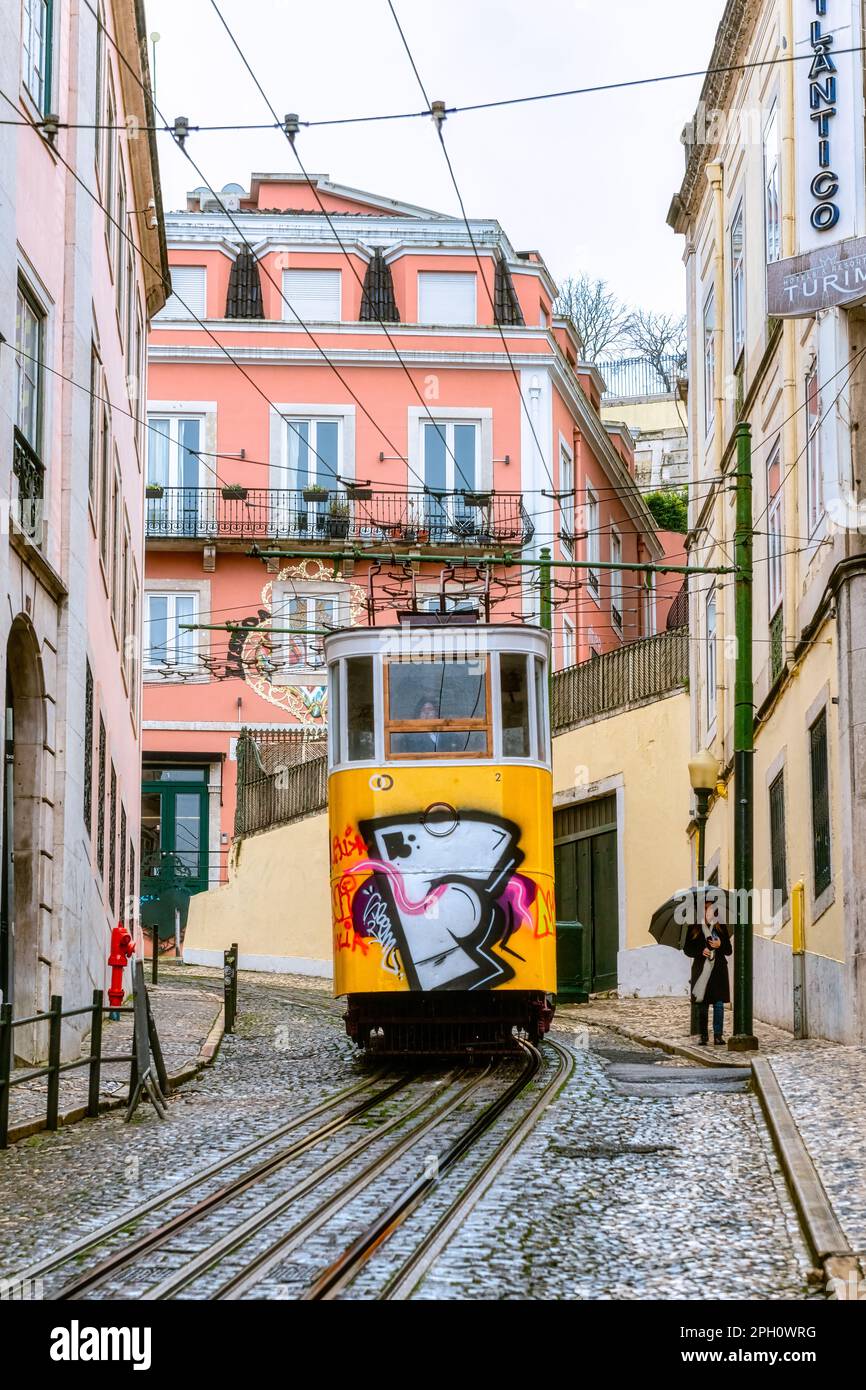 The Gloria Funicular in Lisbon, Portugal Stock Photo - Alamy