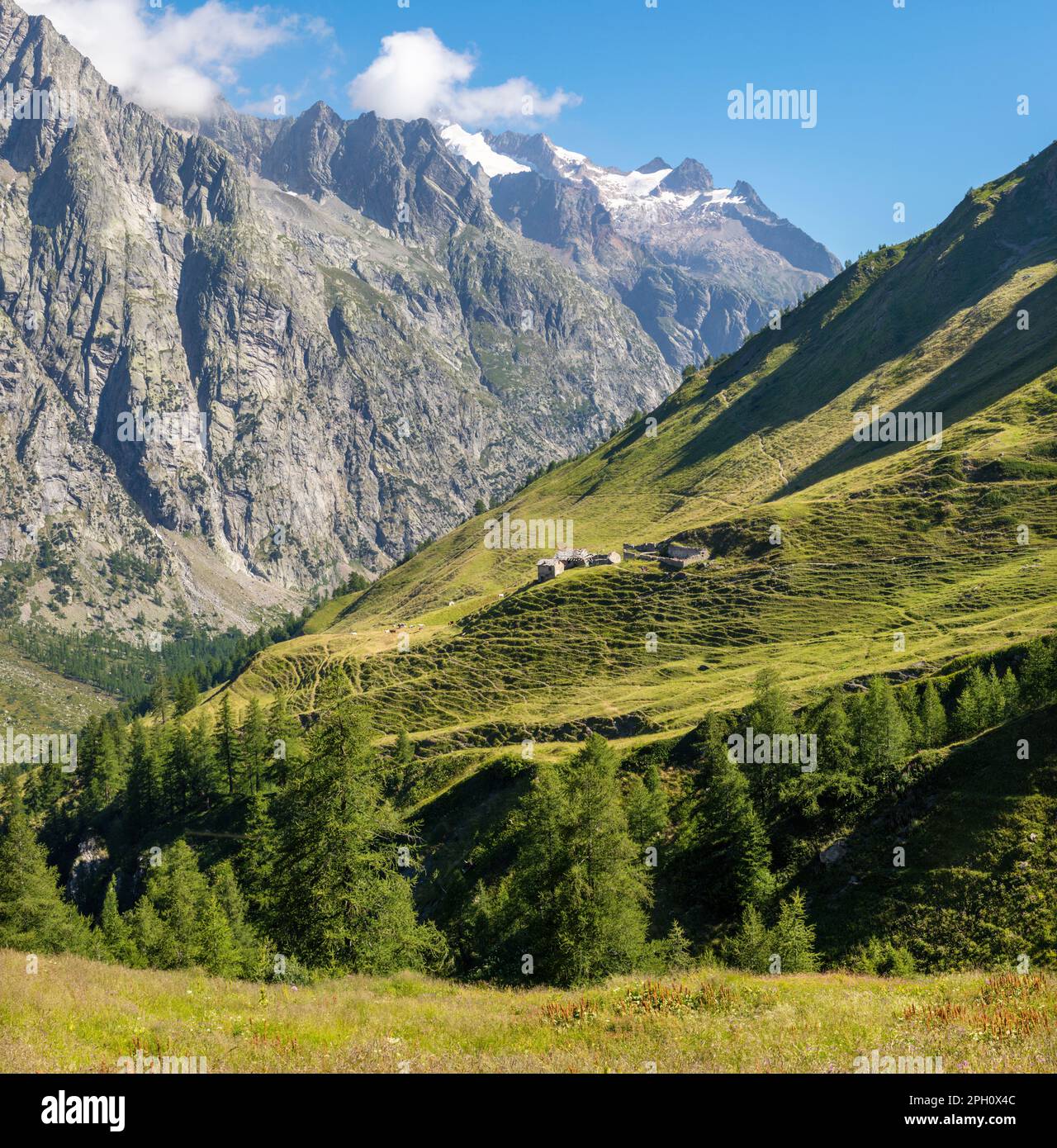 The Val Ferret valley in Italy - Trekking Mont Blank Stock Photo - Alamy