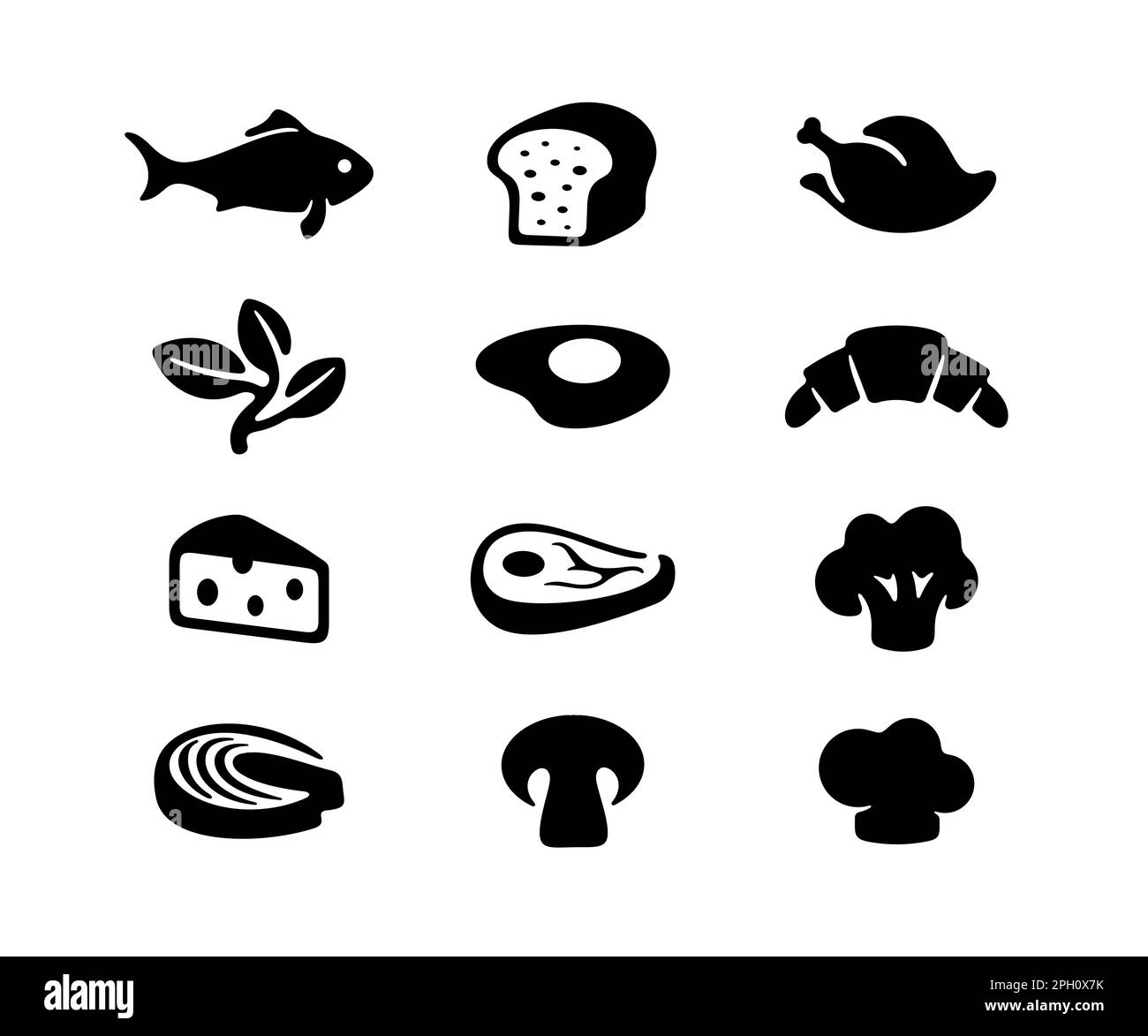 Set of vector icons, food, meal, bakery, catering, canteen and eatery ...