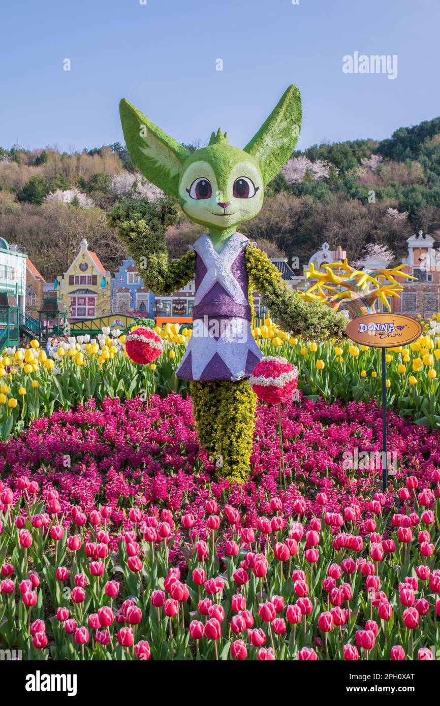 sculpture made of flowers in Everland theme park of Seoul, south Korea ...