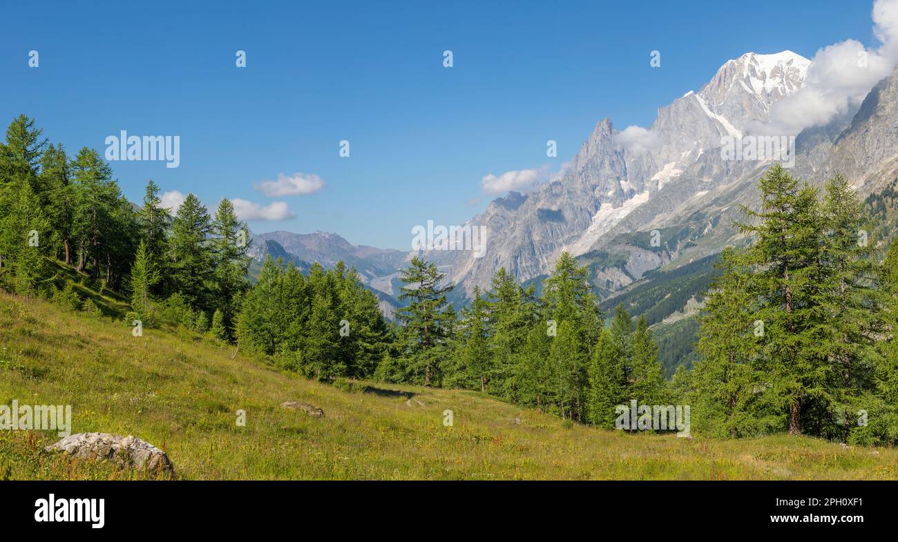 The Mont Blanc massif from Val Ferret valley in Italy Stock Photo - Alamy